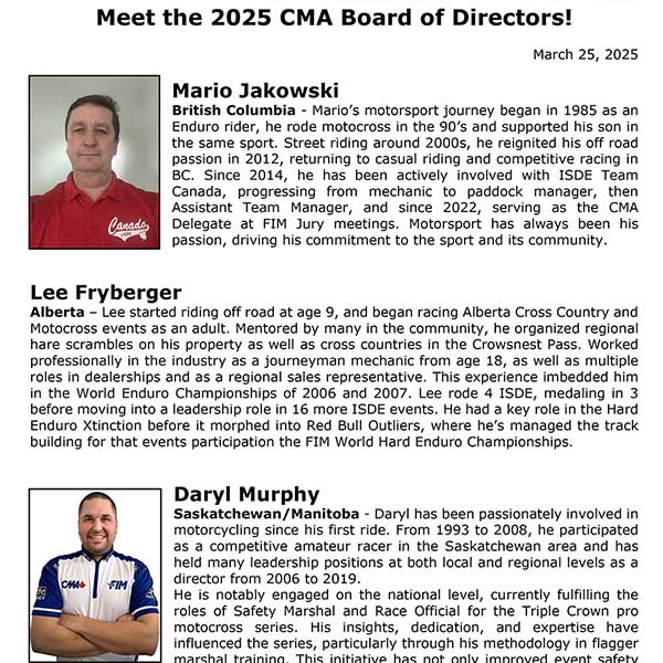 Meet the 2025 CMA Board of Directors | Direct Motocross Canada